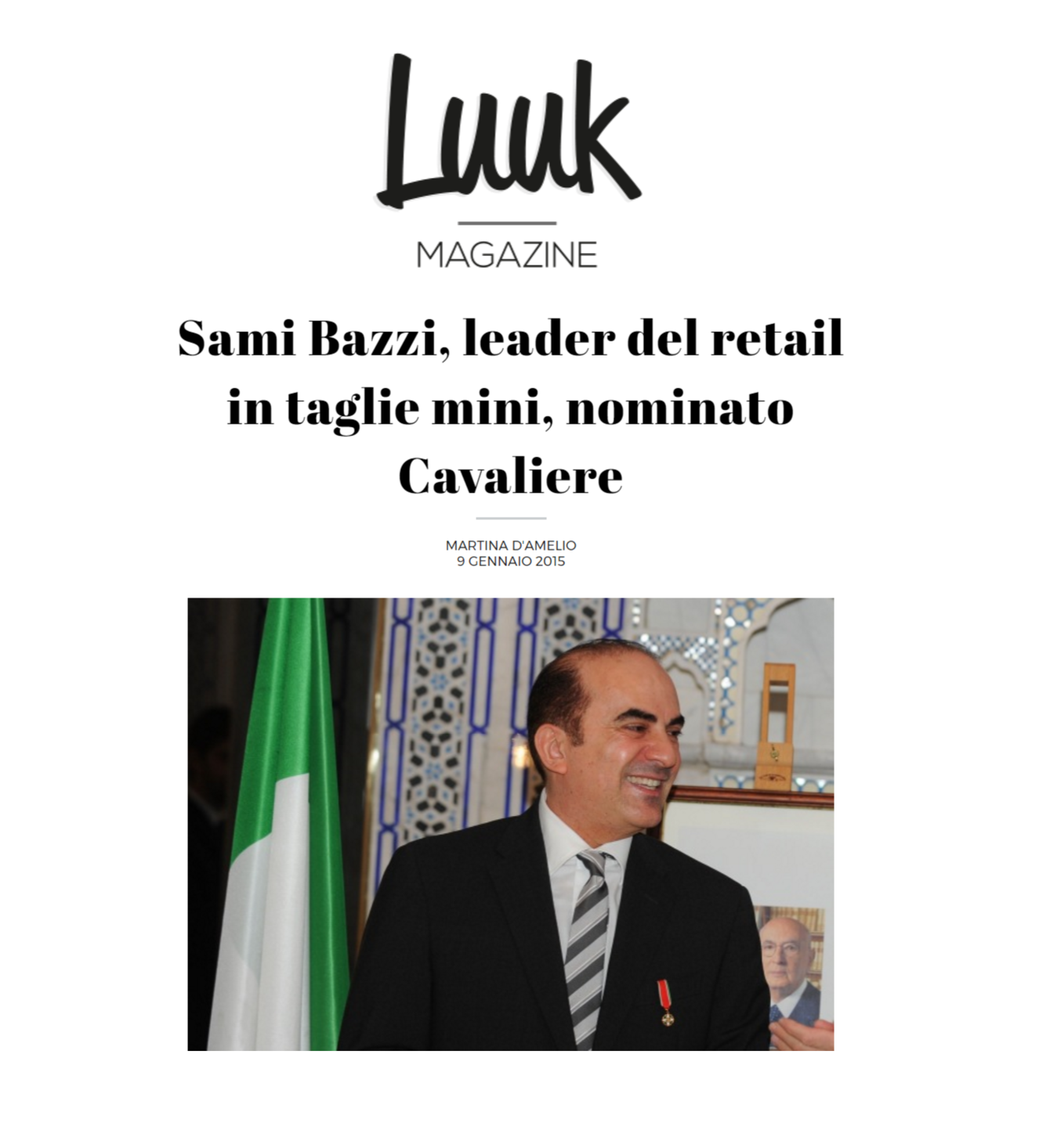 Sami Bazzi, leader del retail in taglie mini, nominato Cavaliere